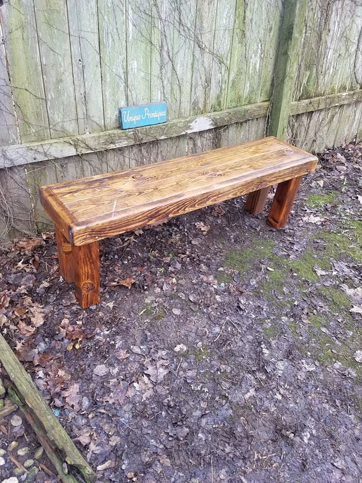 RUSTIC WOOD BENCH Honey Pine Stain Reclaimed Wooden Framed | Etsy