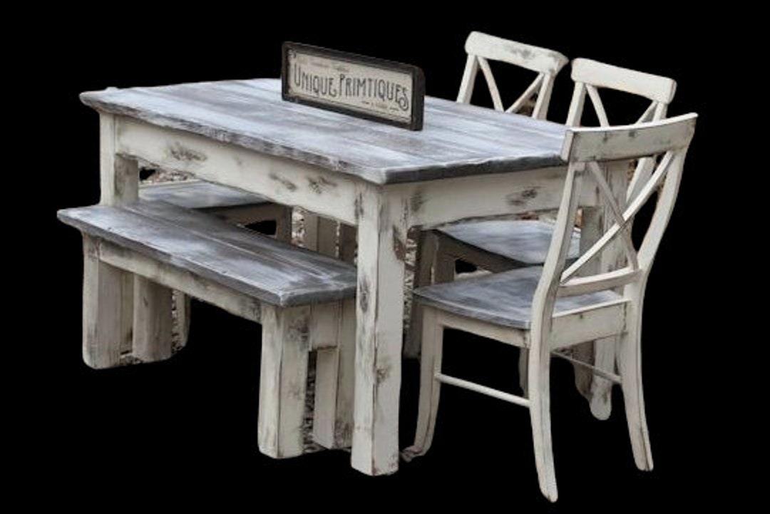 Rustic FARMHOUSE TABLE 6-piece SET Wood Farm House Kitchen Dining ...