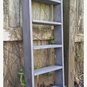 RUSTIC WOOD LADDER Shelf Rock Mineral Wall Display Weathered Gray ...