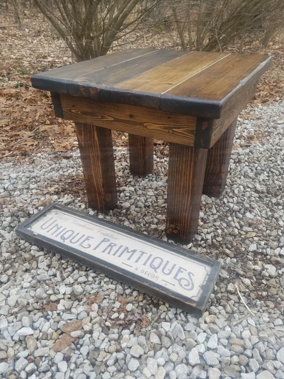FARMHOUSE END TABLES X2 Farm House Rustic Reclaimed Wood Dark Walnut ...