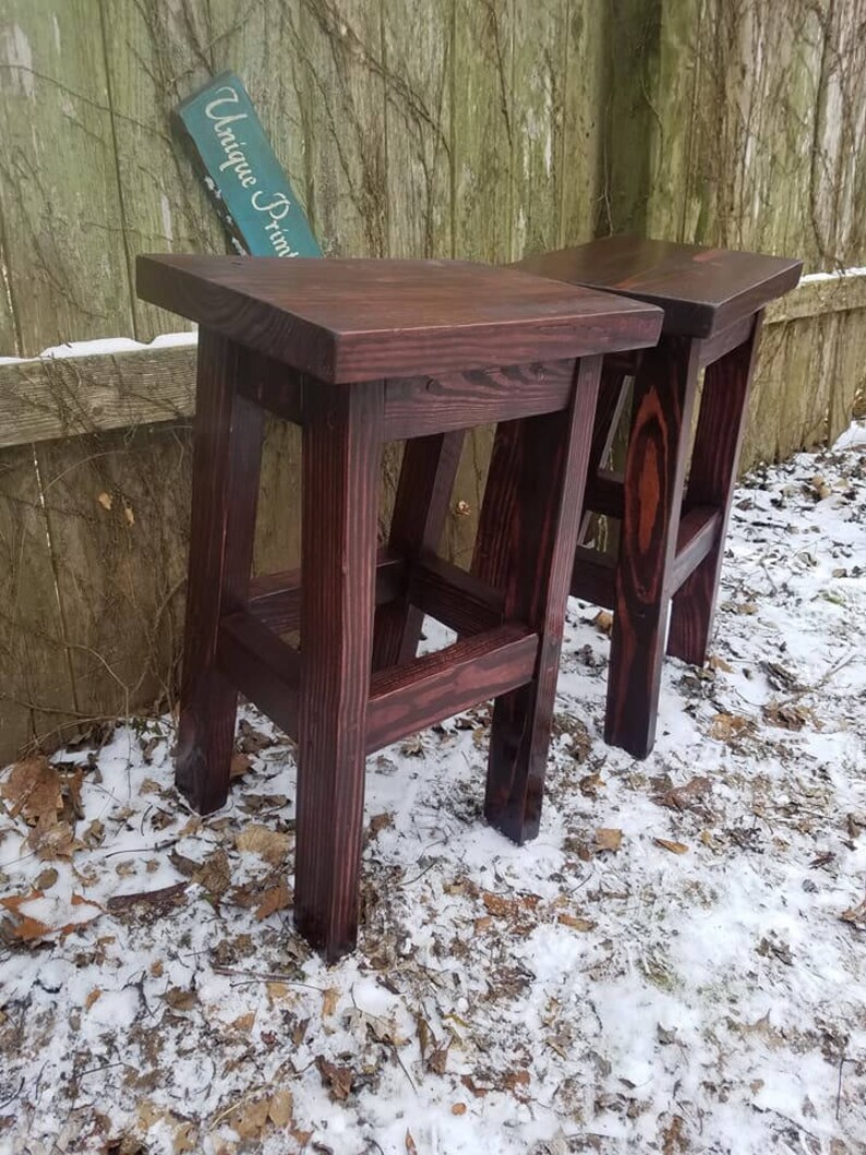 Rustic Kitchen BAR STOOLS Black Cherry Stain Primitive Dining | Etsy
