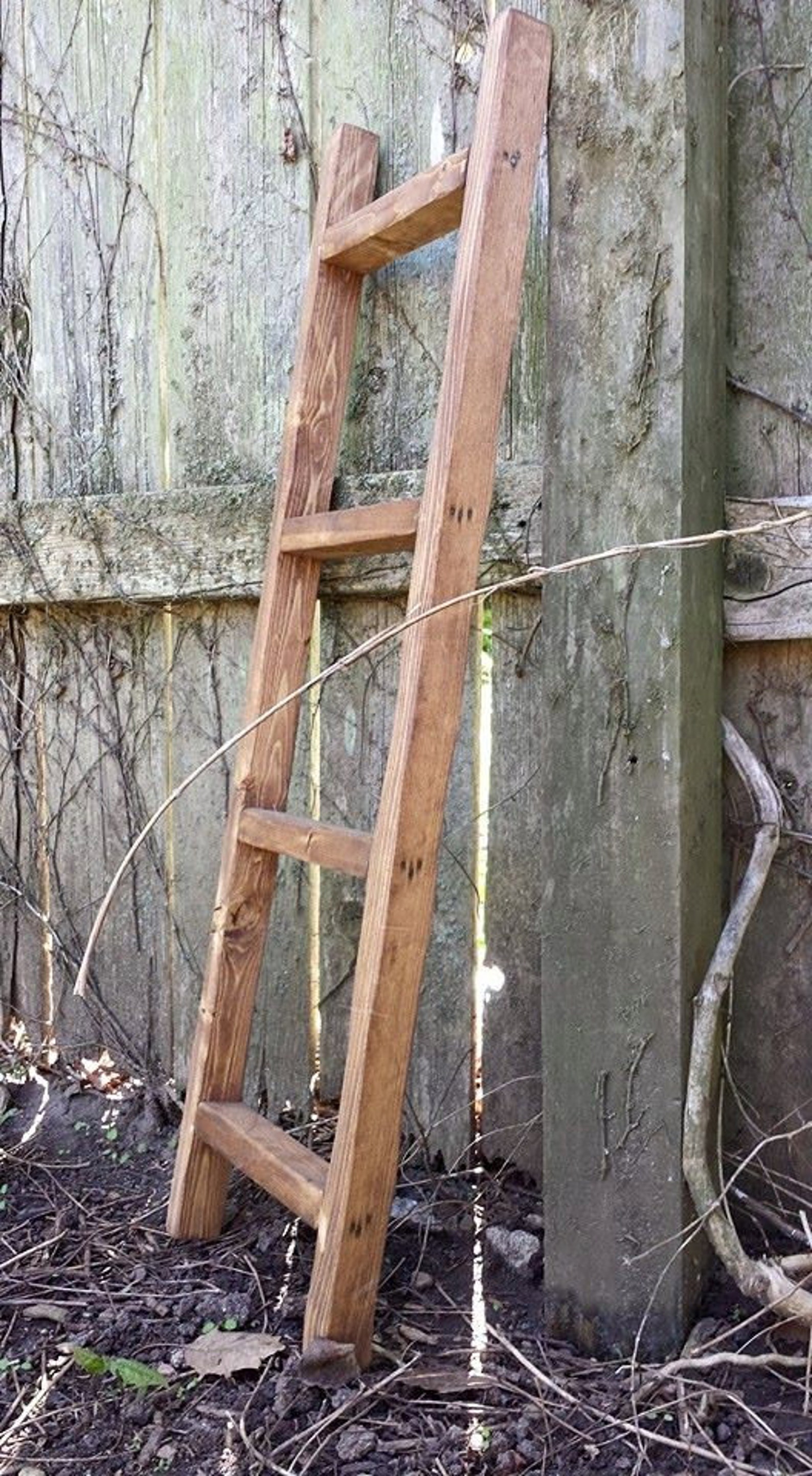 RUSTIC WOOD LADDER Primitive Early American Aged Antiqued Home Decor 9 ...