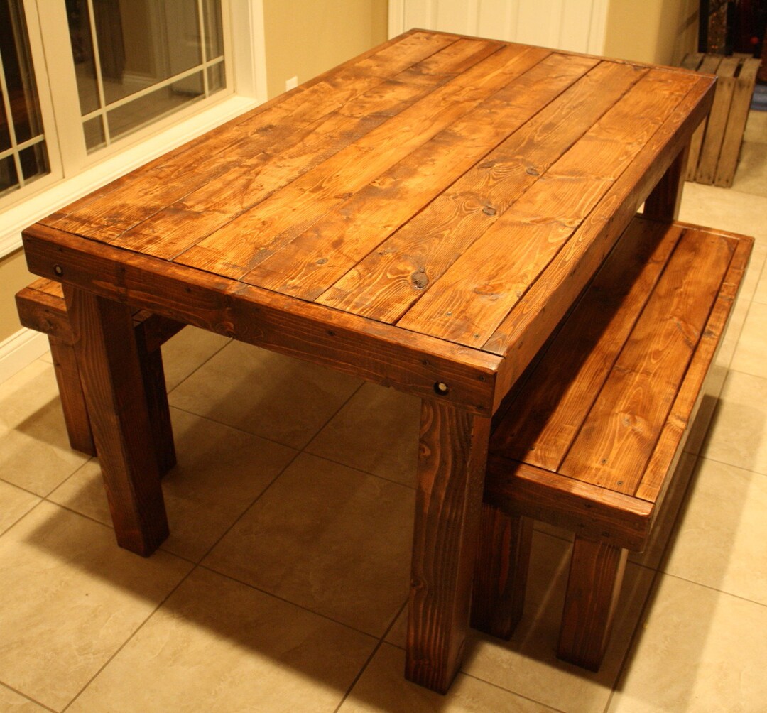 RUSTIC KITCHEN TABLE Set W/two Benches Set Custom Sizes Colors Country ...