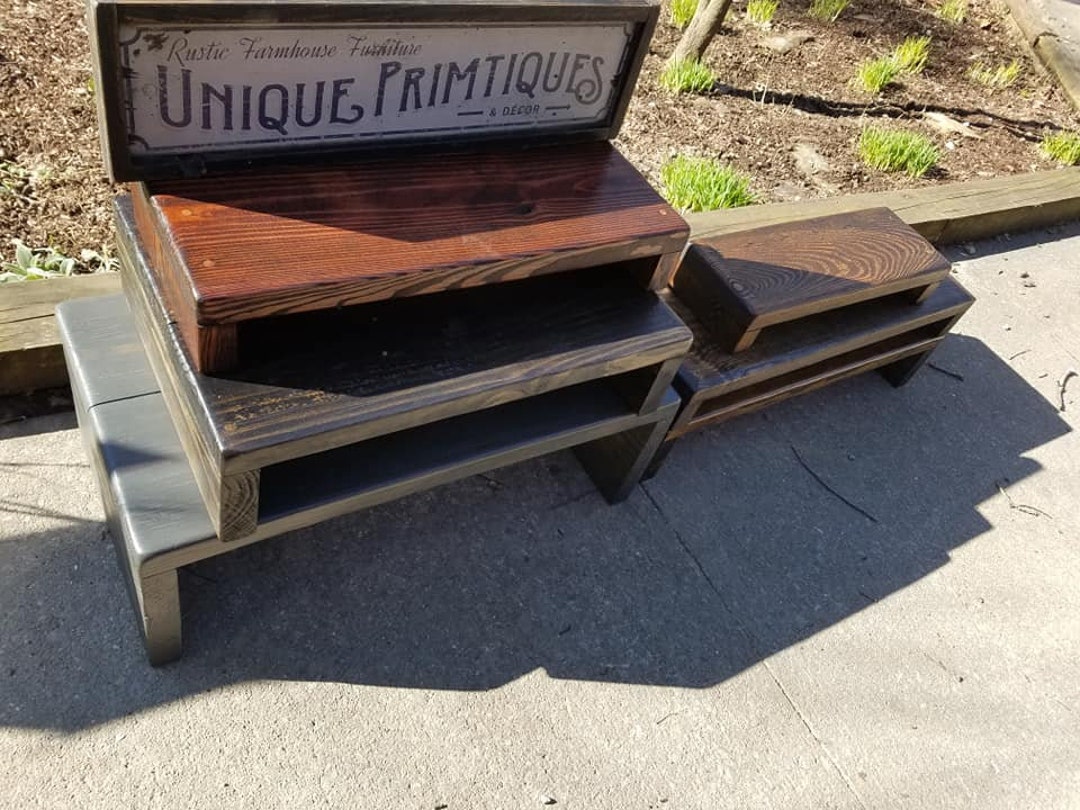 Rustic TABLE RISER Primitive Computer Monitor Printer Stand Desk TV ...