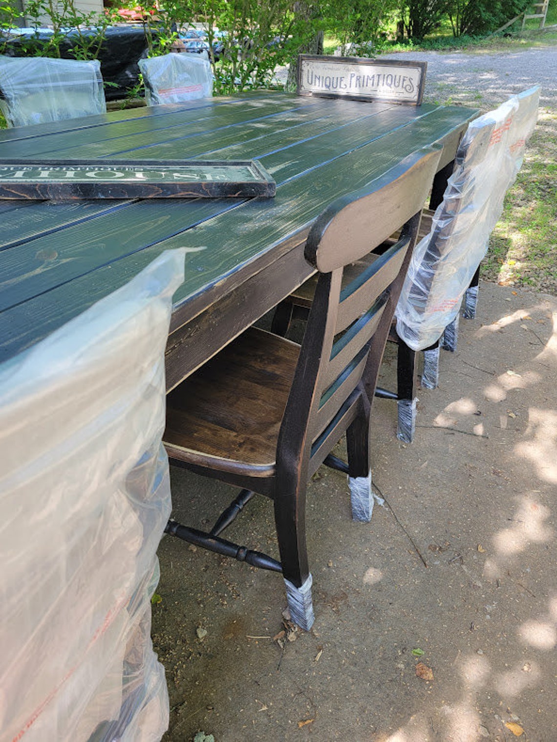 MASSIVE Rustic FARM TABLE Farmhouse Primitive Country Cabin Distressed ...