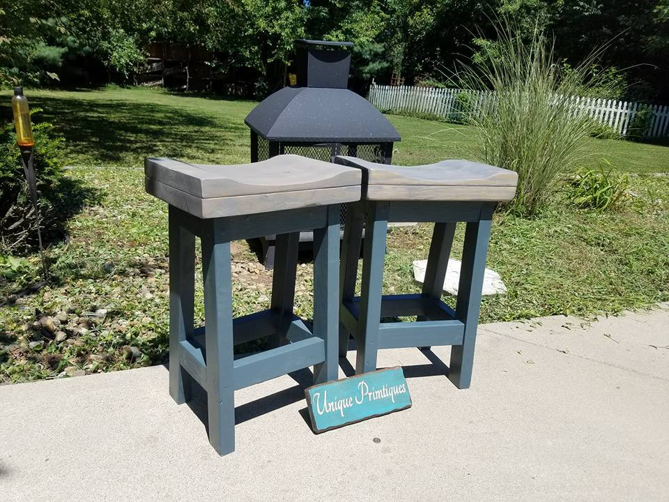 Rustic Reclaimed Wood BAR STOOL Bench Set Of FOUR Stools | Etsy
