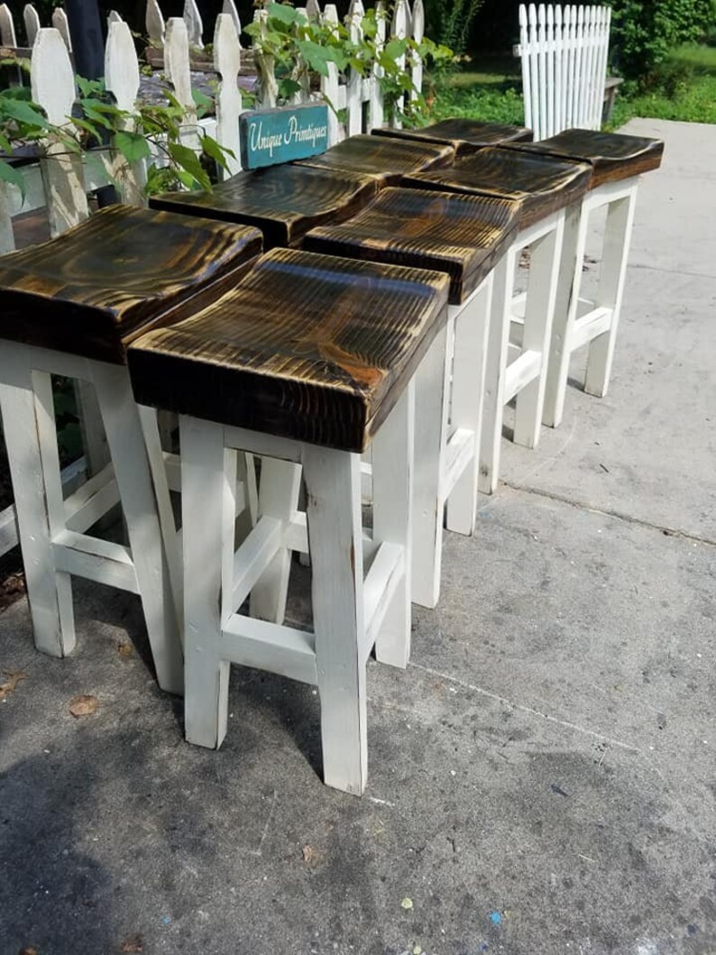 FARMHOUSE BAR STOOLS Lot of Two Rustic Farm House Kitchen Tall Short ...