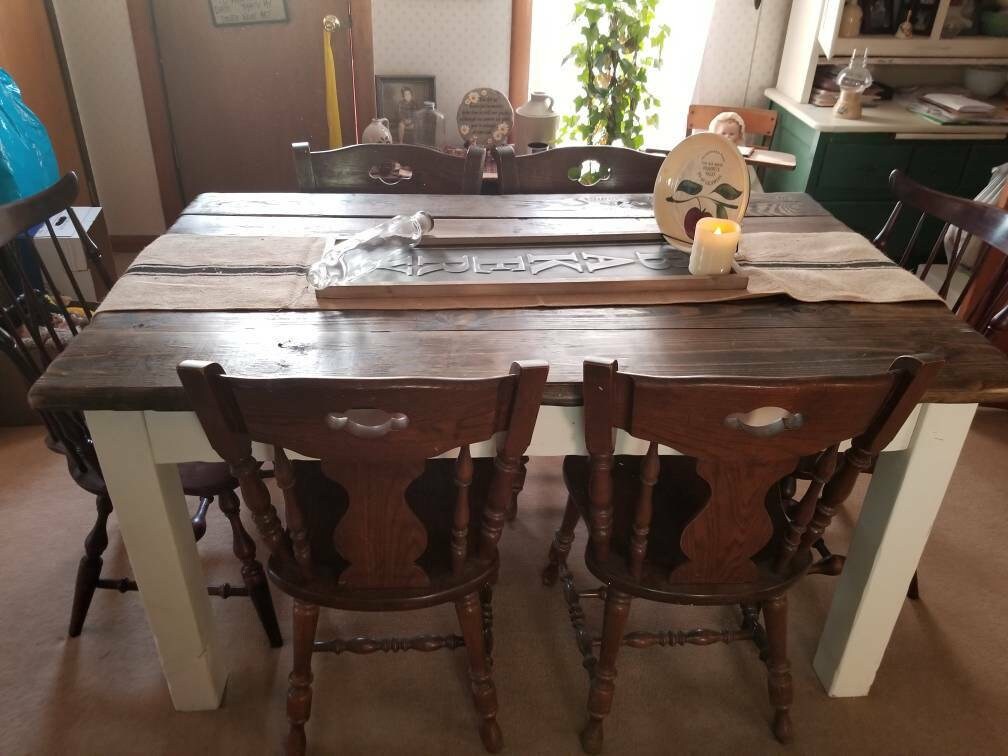 Dark Walnut Stained & Antique Country White Primitive FARMHOUSE Farm ...