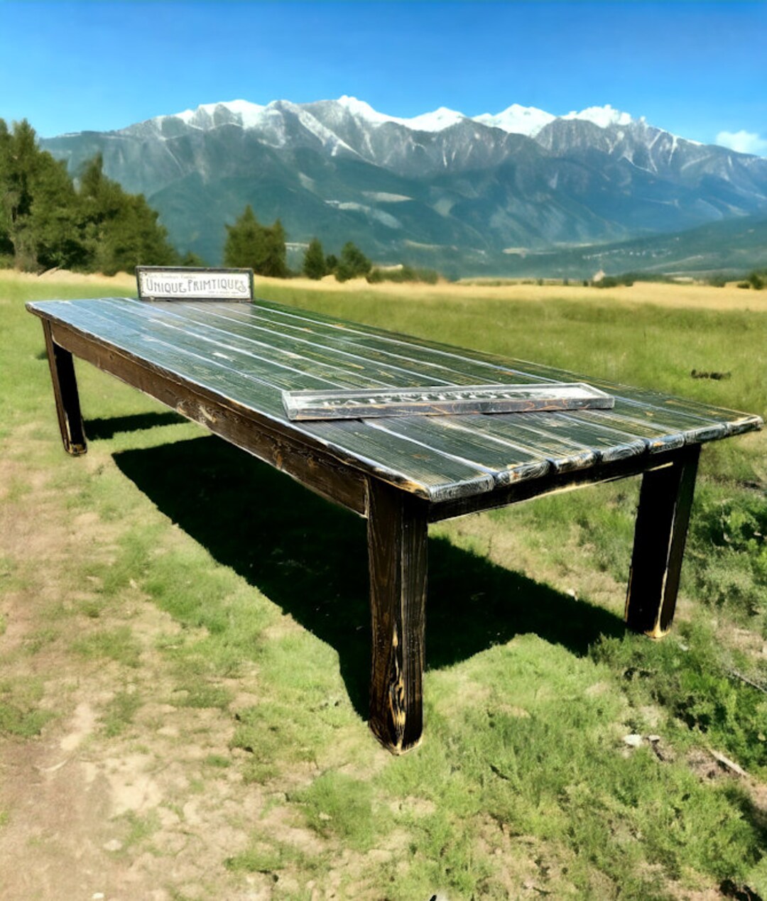 MASSIVE Rustic FARM TABLE Farmhouse Primitive Country Cabin Distressed ...
