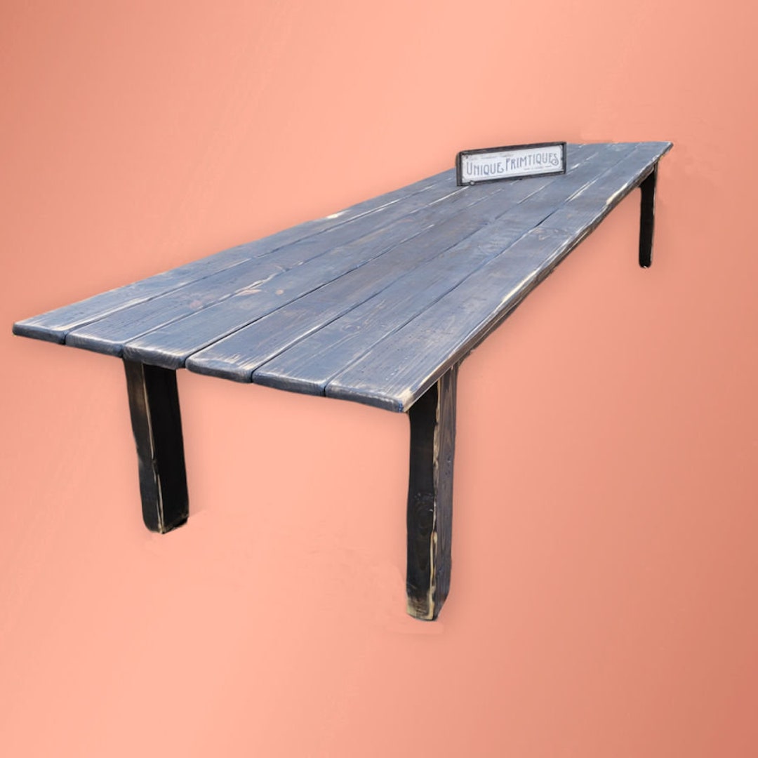 MASSIVE Rustic FARM TABLE Farmhouse Primitive Country Cabin Distressed ...
