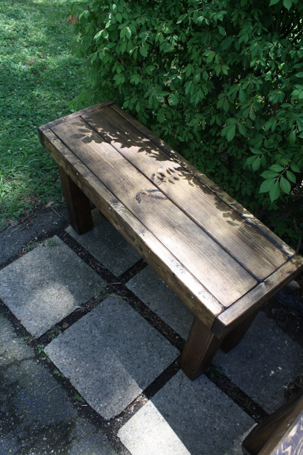 RUSTIC WOOD BENCH Dark Walnut Solid Wood Framed Bench | Etsy