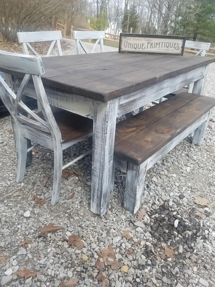 Rustic FARMHOUSE TABLE 6-piece SET Wood Farm House Kitchen | Etsy