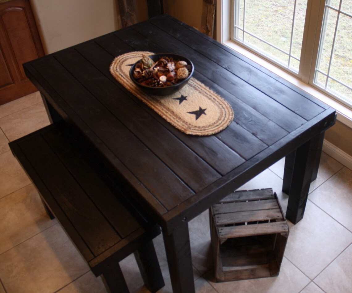 RUSTIC PUB TABLE & Bench Set Black Tall Bar Kitchen Table With - Etsy