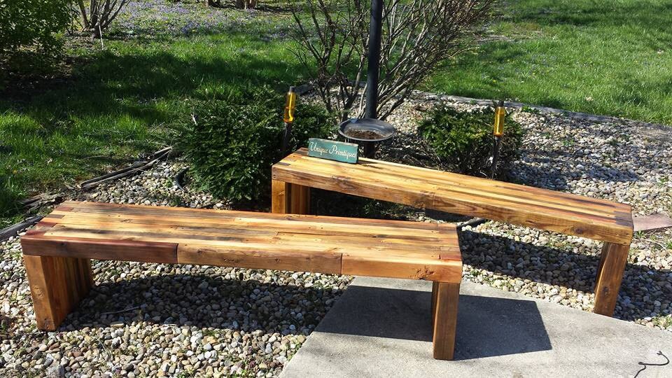 TWO Reclaimed Pallet WOOD Rustic Bench LOT Salvaged Pine Walnut Oak ...