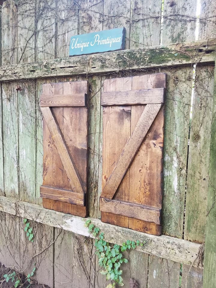 RUSTIC Wood SHUTTERS Dark Walnut Stain Barn "z" Primitive Reclaimed ...