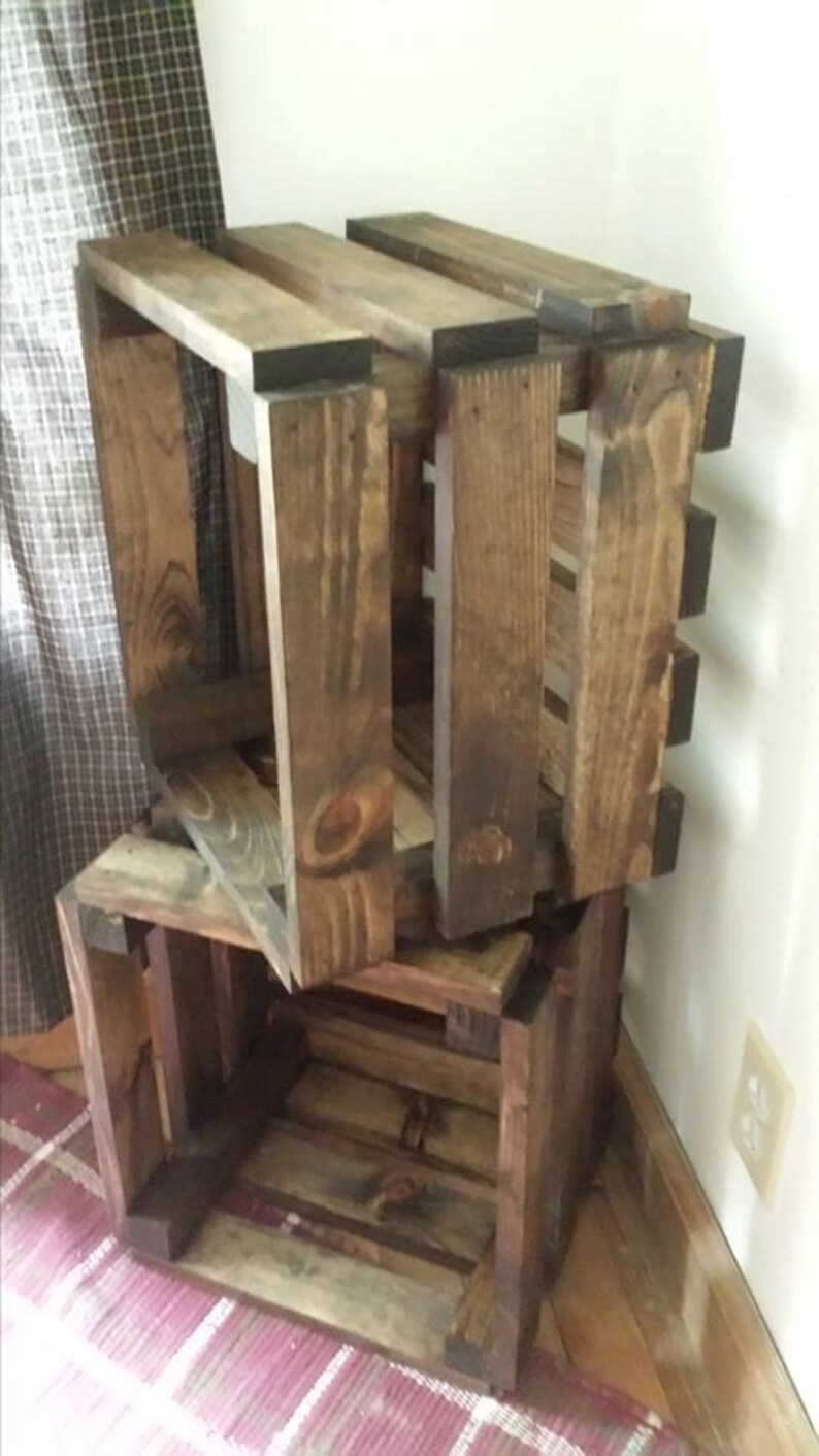 RUSTIC FARMHOUSE BENCH & Two Wood Crates Lot Dark Walnut Custom Sizes ...