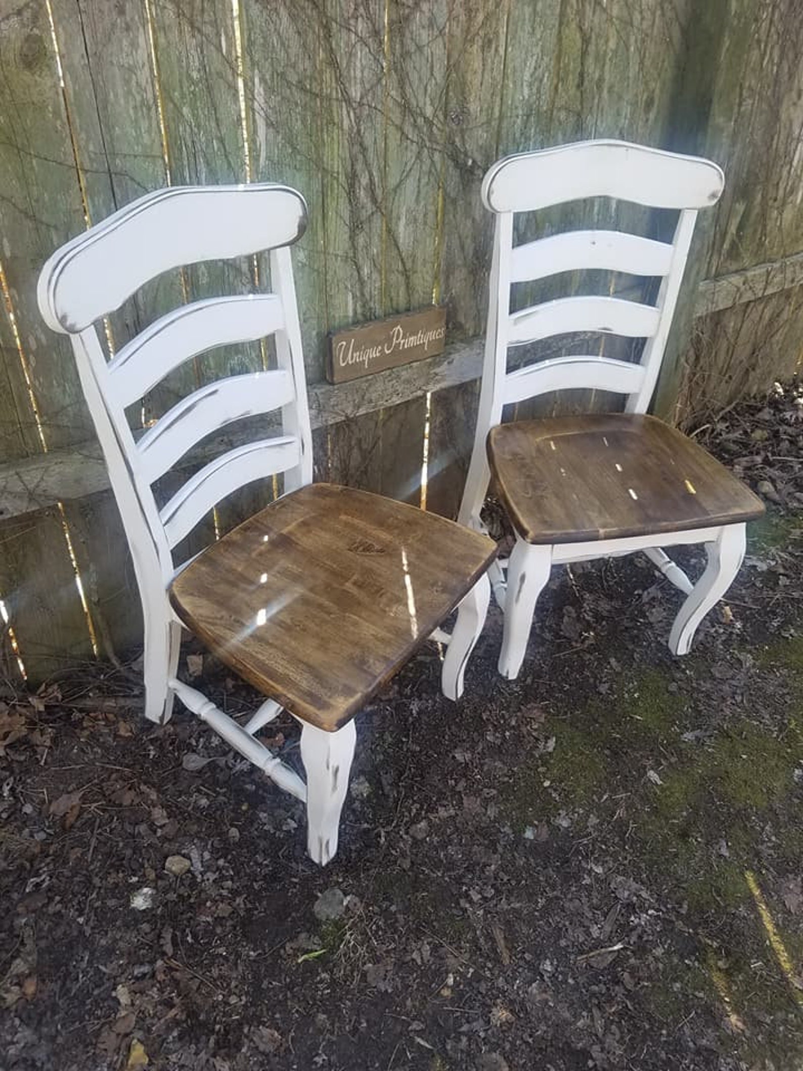 TWO Rustic Ladder Back Chairs Wood Malaysian Oak CHAIRS Solid - Etsy
