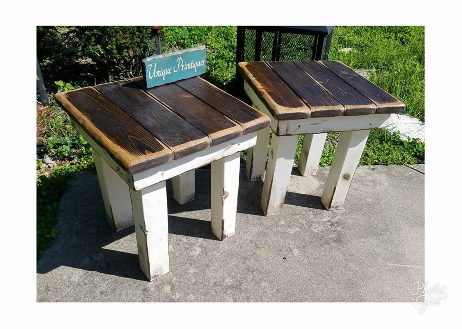 RUSTIC FARMHOUSE Side End Table Farm House Dark Walnut Country White ...