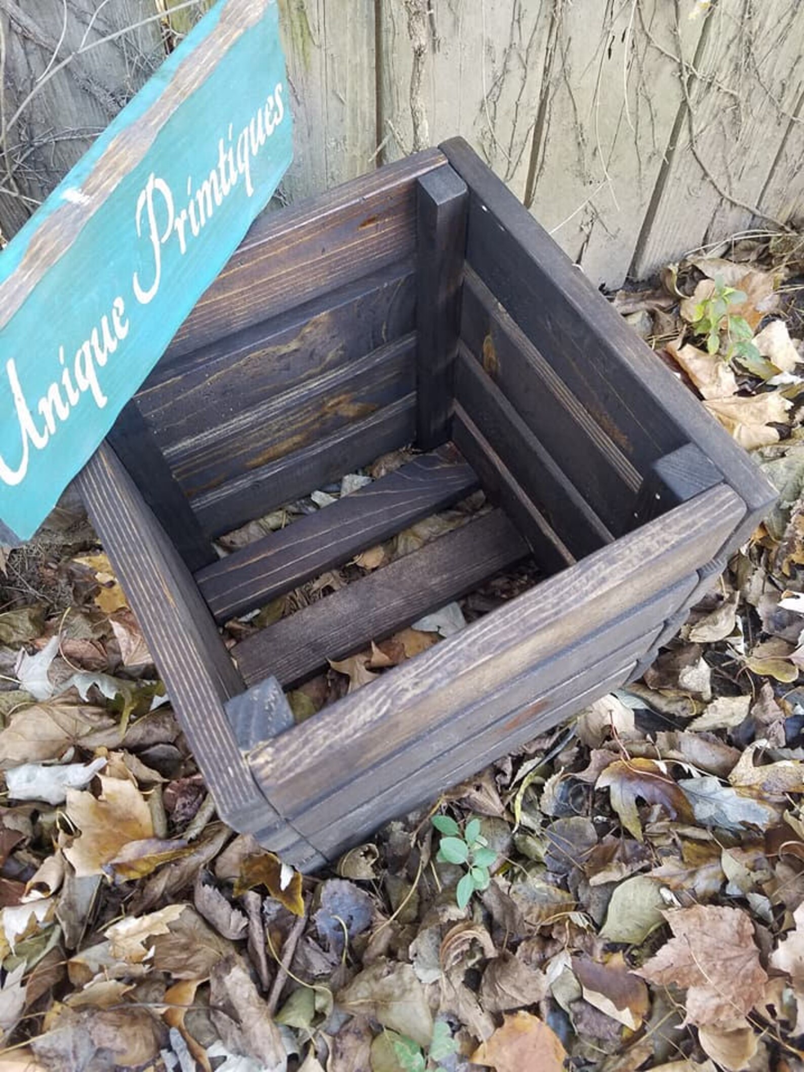 Four RUSTIC FARMHOUSE CRATES Reclaimed Salvaged Wood Dark Walnut Wall ...