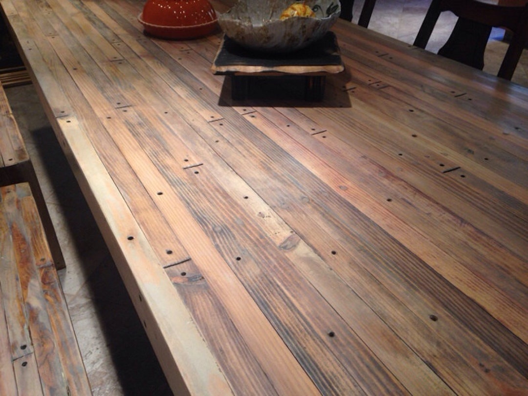 Reclaimed Rustic Pallet Wood Farm Dining Table W/2 Benches 39x96x31h by ...