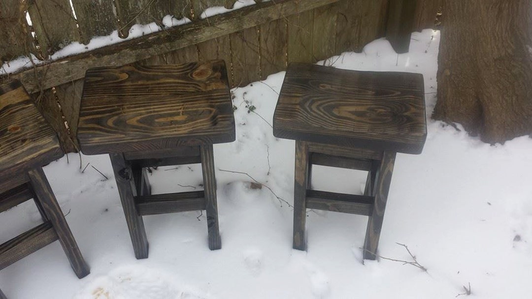 RUSTIC FARMHOUSE STOOLS Two Farm House Kitchen Stool Ebony Primitive ...