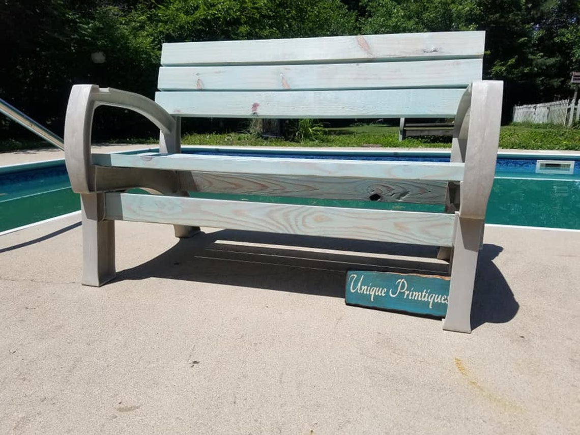 RUSTIC WOOD BENCH Coastal Bleached Blue Indoor Outdoor W/back - Etsy