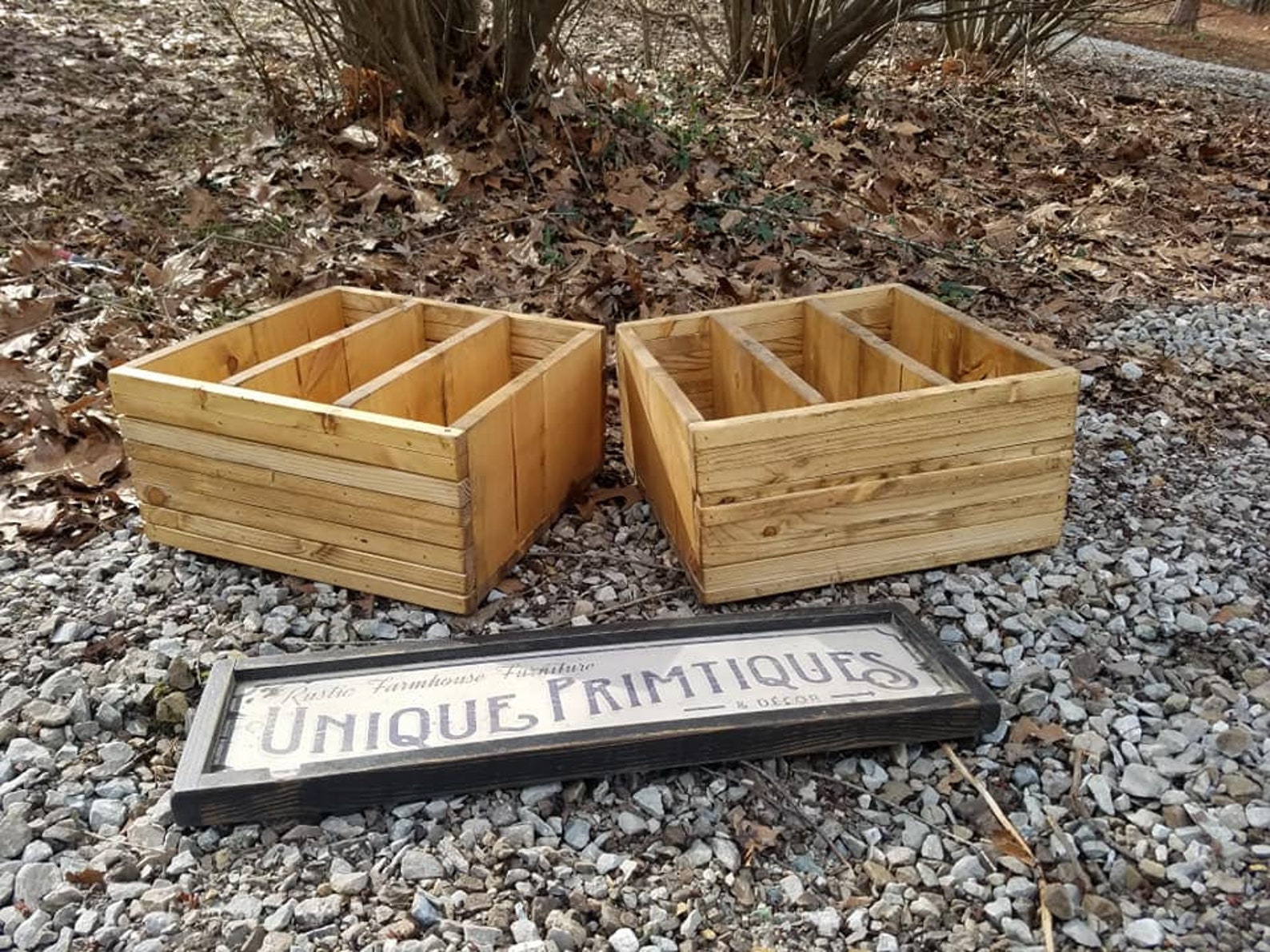 Rustic FARMHOUSE BOX CRATE W Dividers Bathroom Kitchen Wine Living Room ...