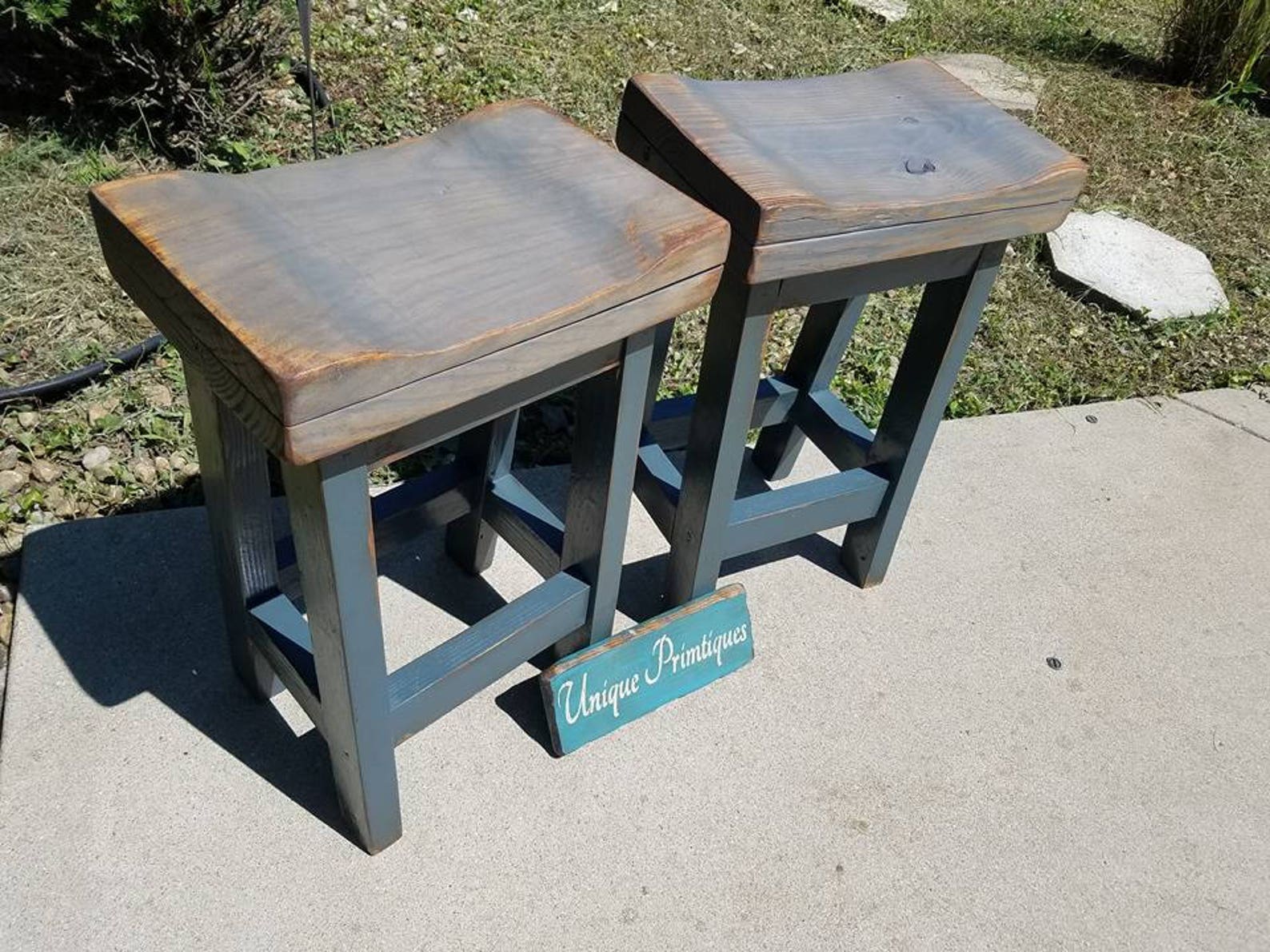 Rustic Wood BAR STOOL Set of TWO Stools Contour Seats | Etsy