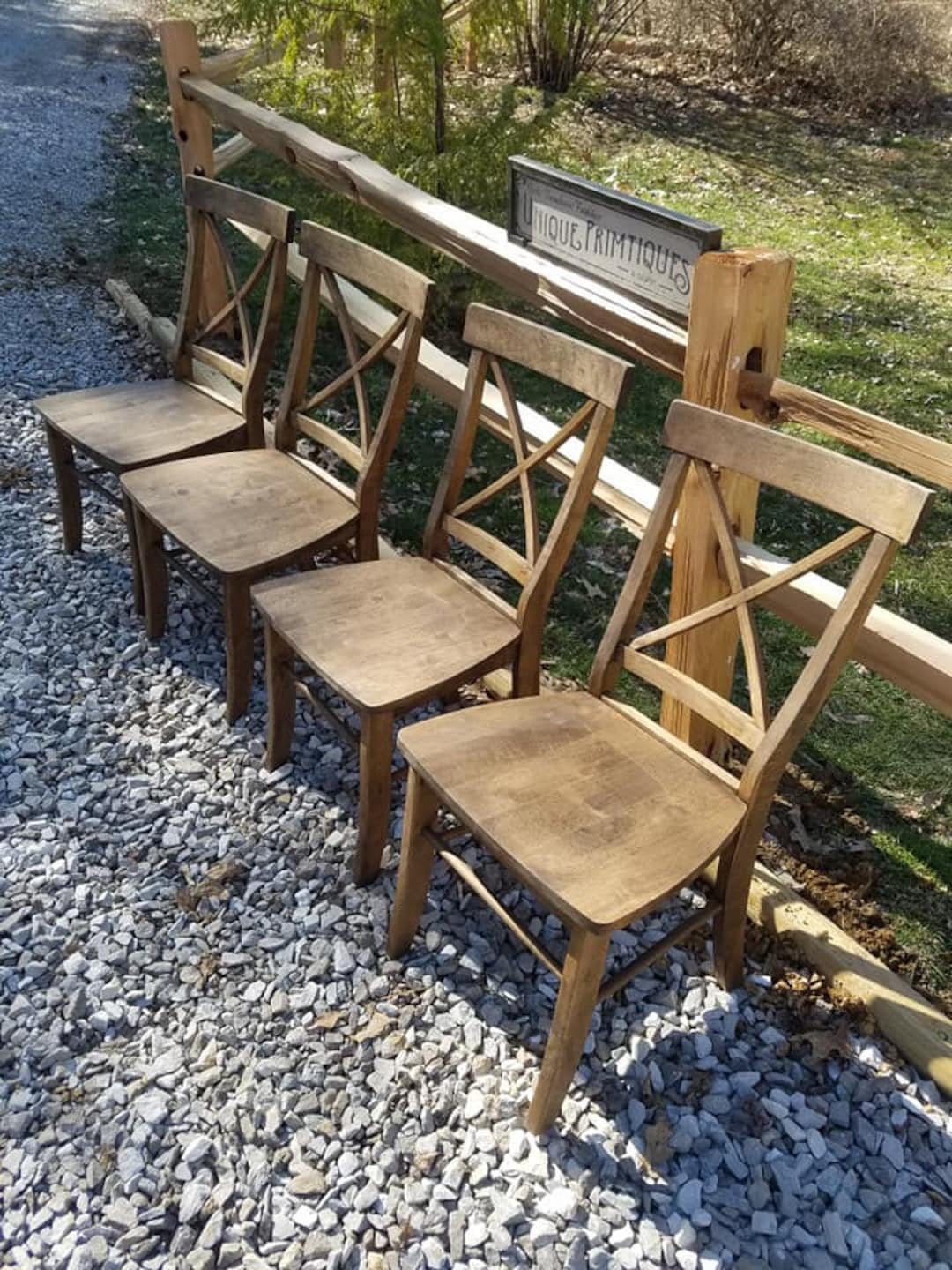 RUSTIC CHAIRS FOUR Beautiful Rustic Wood Malaysian Oak Solid Wood X ...