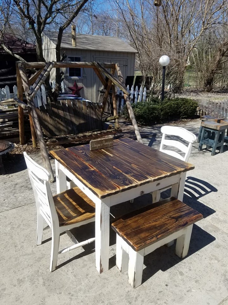Rustic Farm House Kitchen Table & Two Chairs 3-Piece Set Dark | Etsy