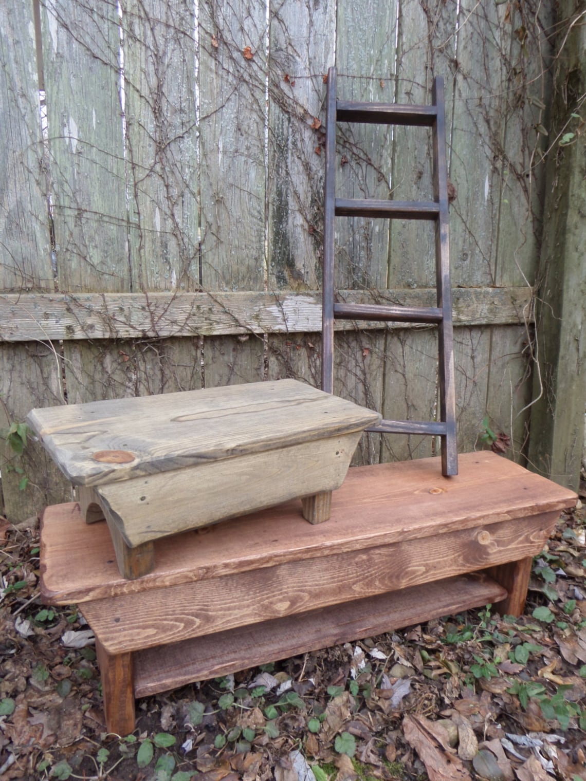RUSTIC WOOD LADDER Primitive Early American Aged Antiqued Home Decor 9 ...