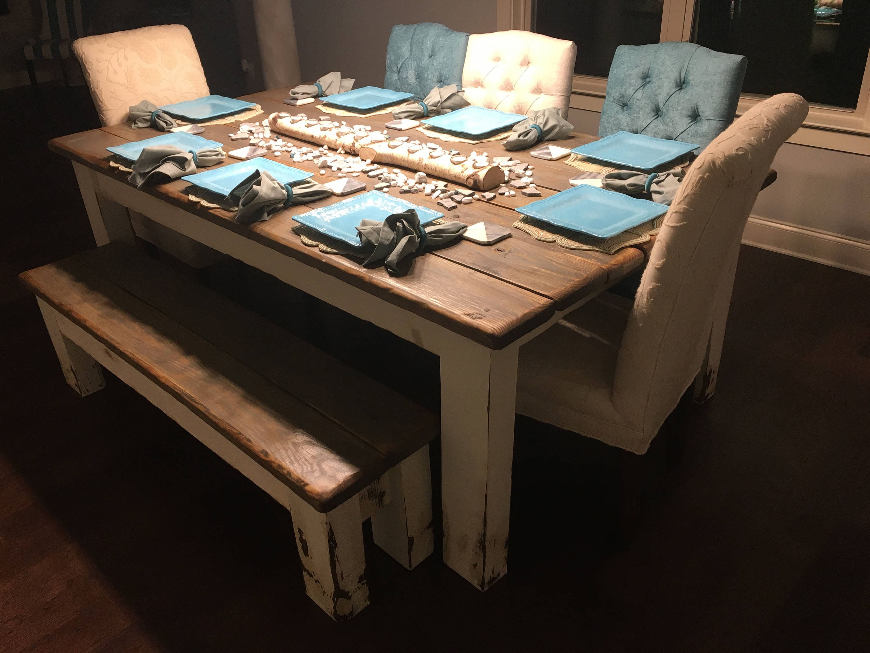 FARMHOUSE TABLE SET Rustic Farm Table Distressed Primitive | Etsy