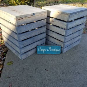 TWO Crate END TABLES Reclaimed Pallet Wood Hidden Storage Speaker ...