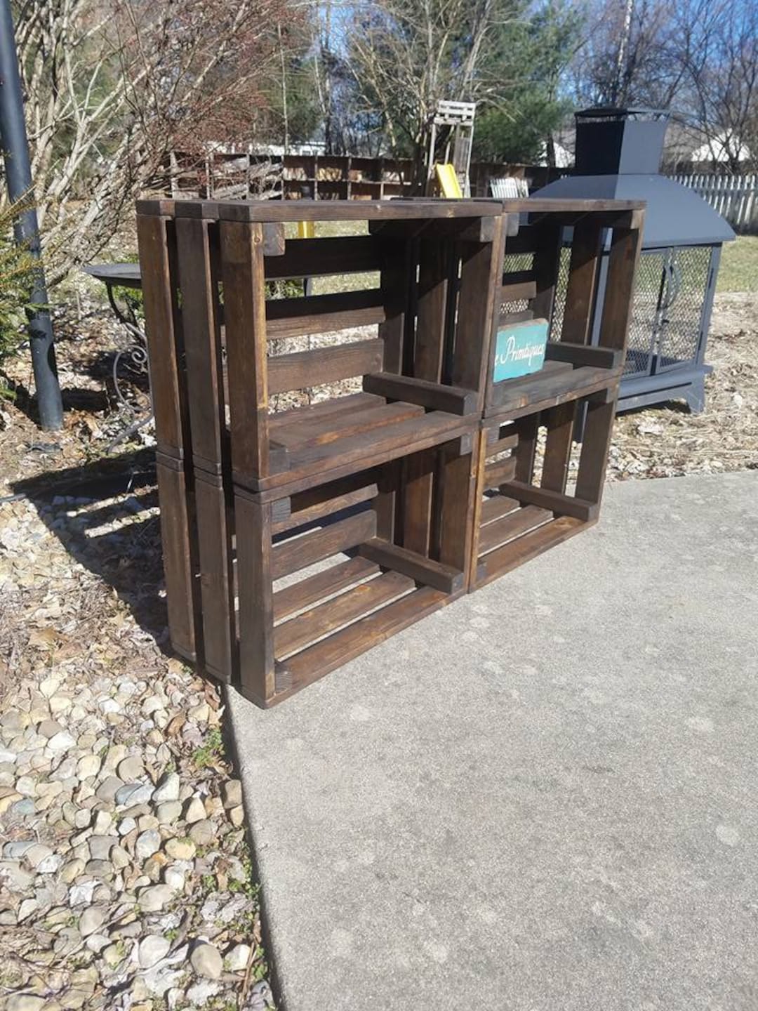 Rustic Large WOOD Crate Lot of FOUR Dark Walnut Stain Crates Wall Shelf ...