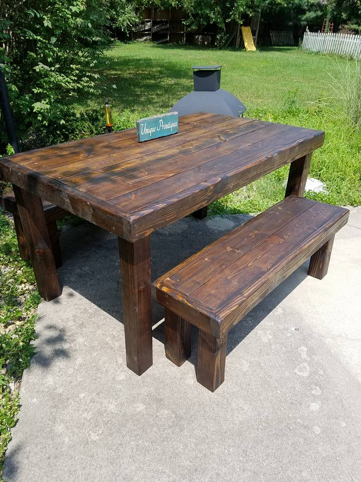 Rustic Solid Reclaimed Wood Table Benches Set Painted Stained | Etsy