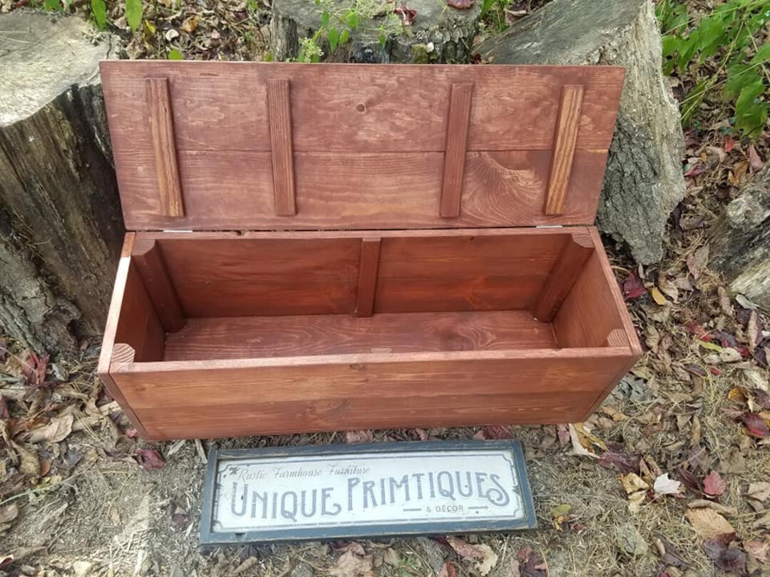 RUSTIC WOOD CHEST Crate Large Wooden Storage Trunk W/hinged Lid by ...