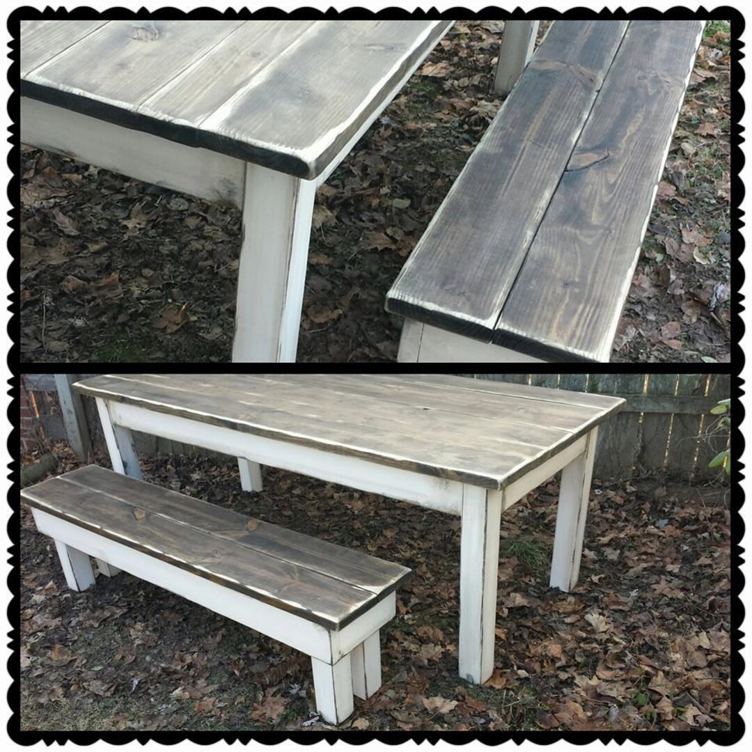 FARMHOUSE COUNTRY TABLE Kitchen Dining Farm House W/matching Bench 37-1 ...
