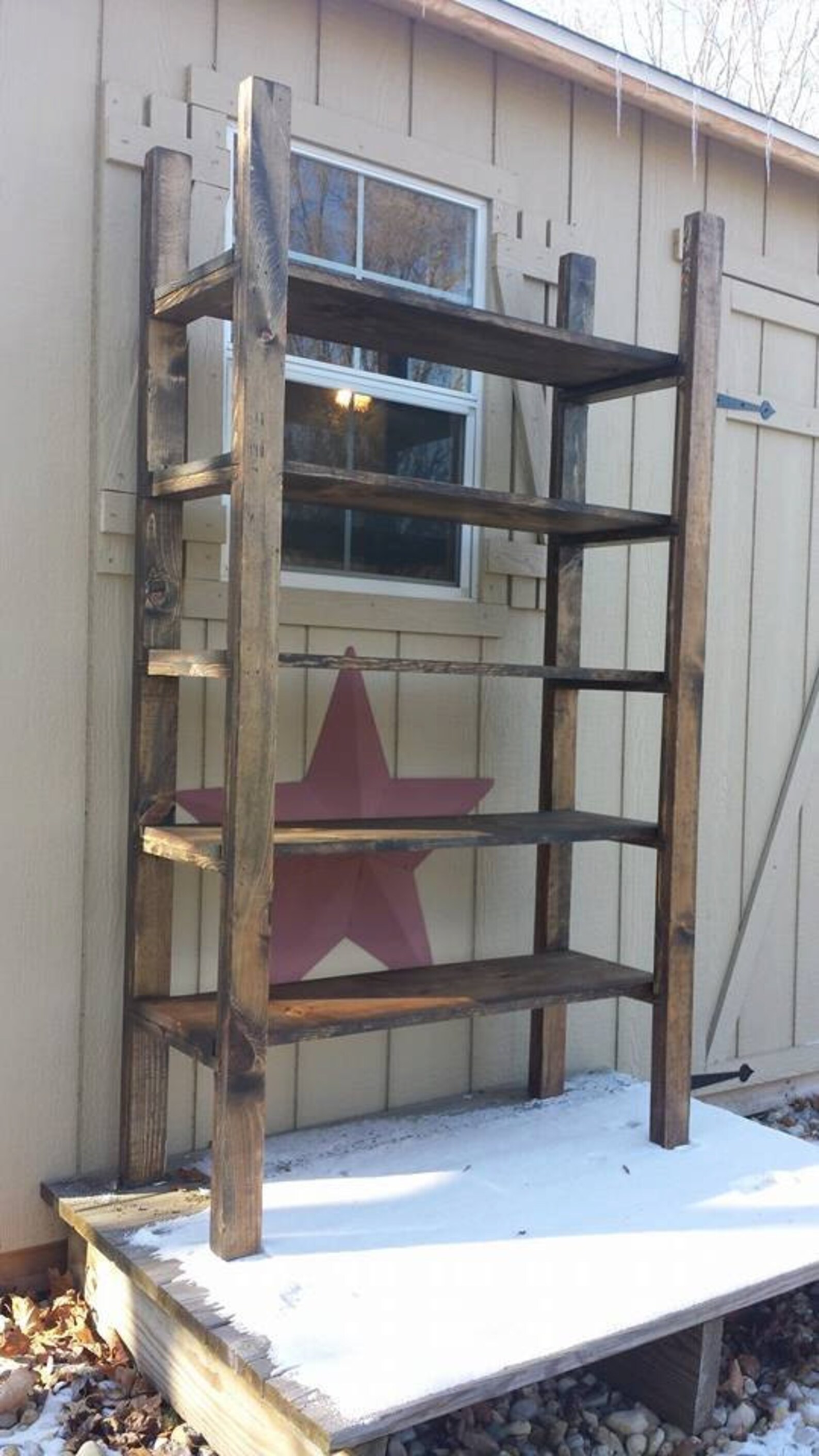 RUSTIC BOOKCASE TALL Dark Walnut Wood Ladder End Bookshelf | Etsy