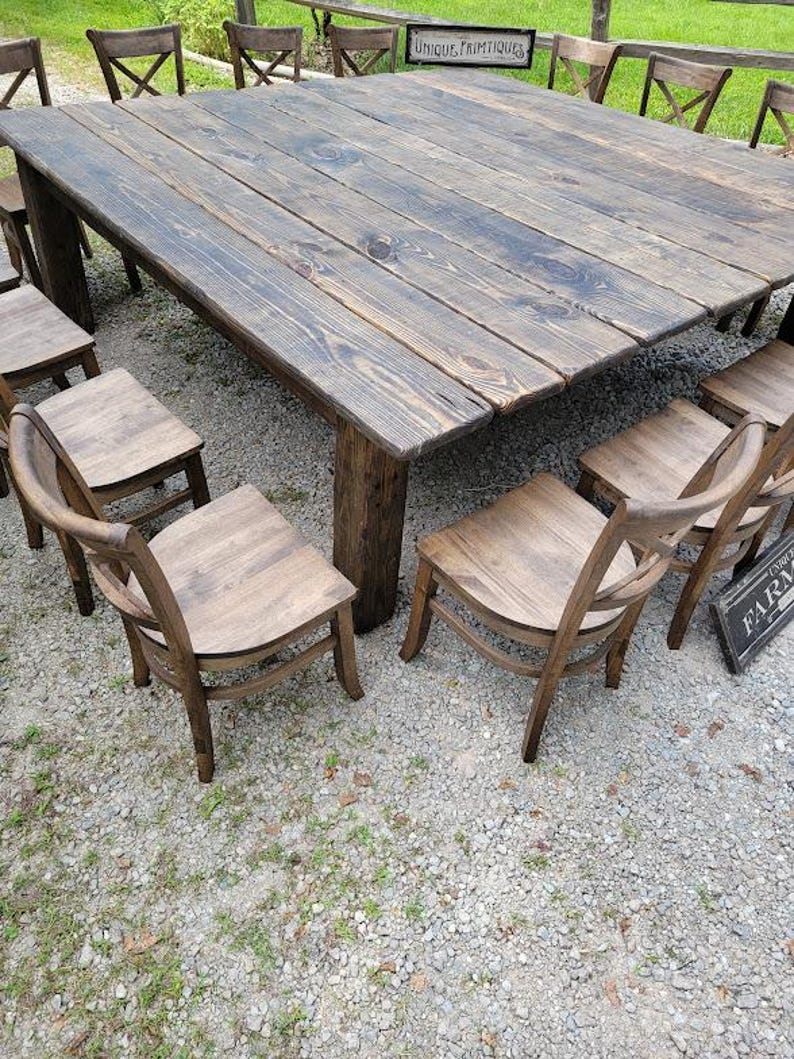 Rustic FARM TABLE Table Set W/you Pick Chairs 8-ft X 8-ft XL Square ...