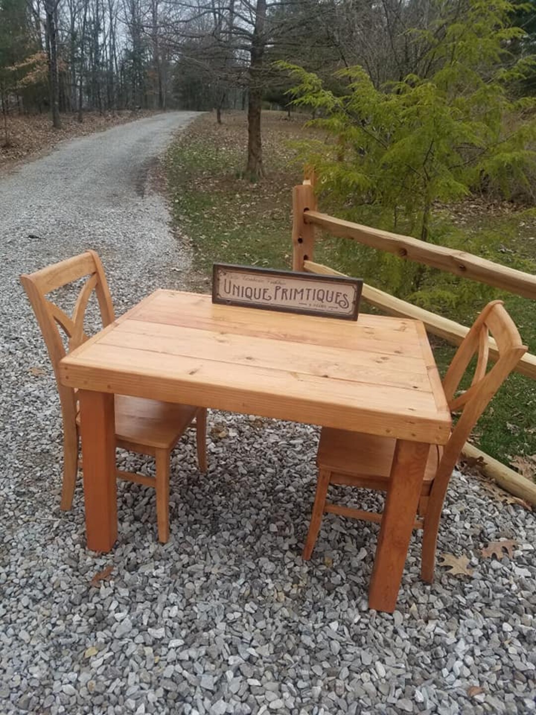 RUSTIC Kitchen Table 3-Piece Set Chairs Dining Table Farmhouse ...
