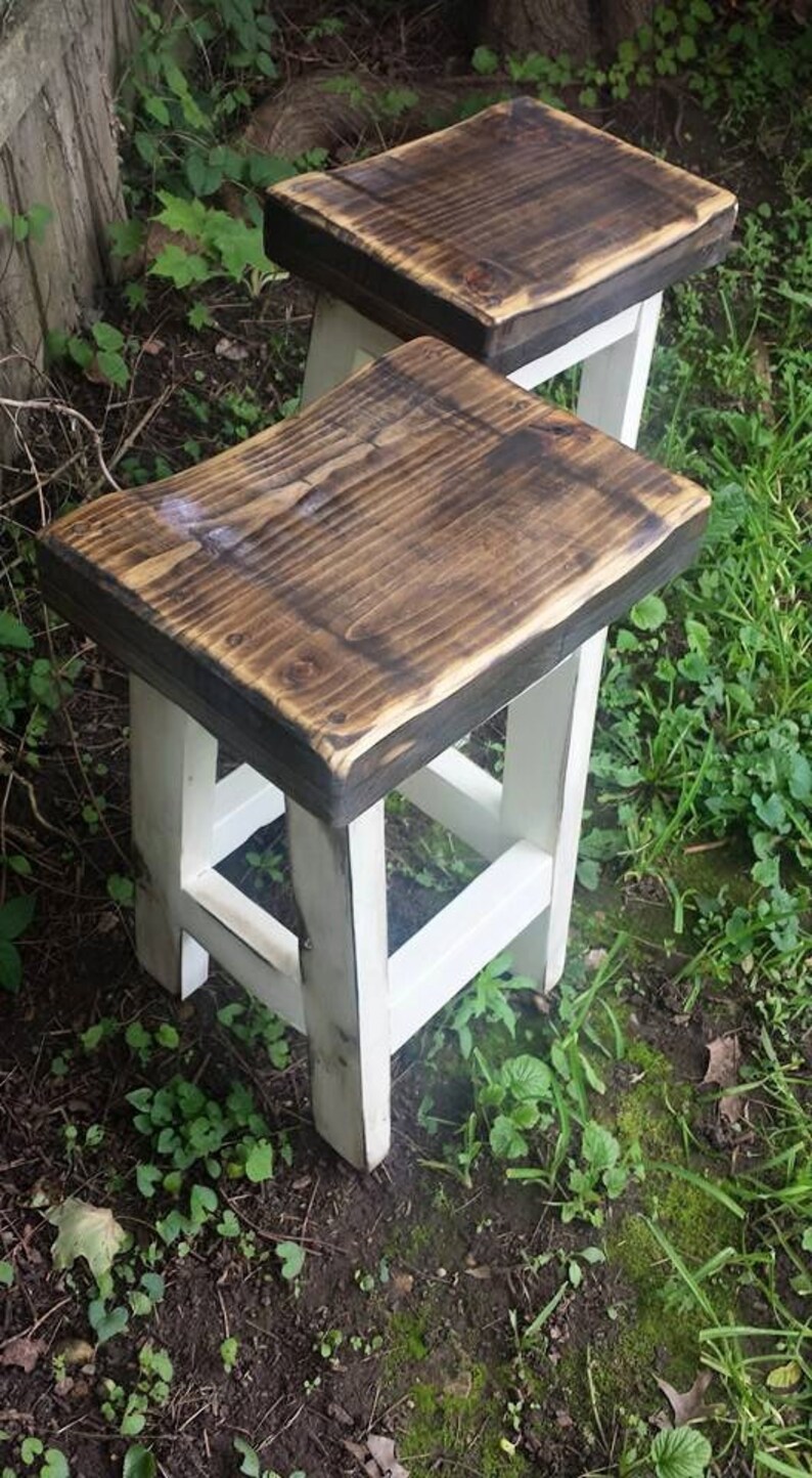 RUSTIC FARMHOUSE BAR Stools Dark Walnut White Primitive Bench - Etsy