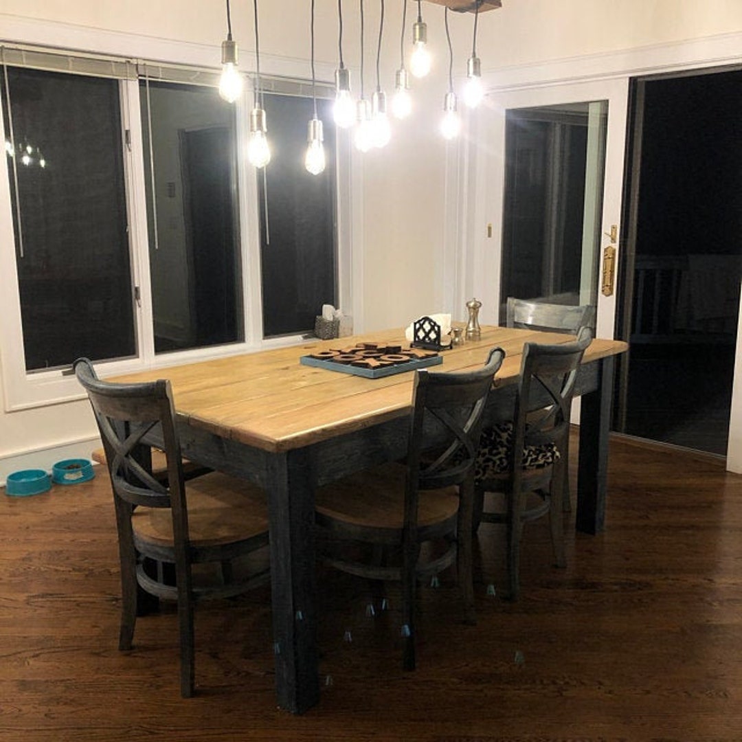 Rustic FARMHOUSE TABLE 6-piece SET Wood Farm House Kitchen Dining ...