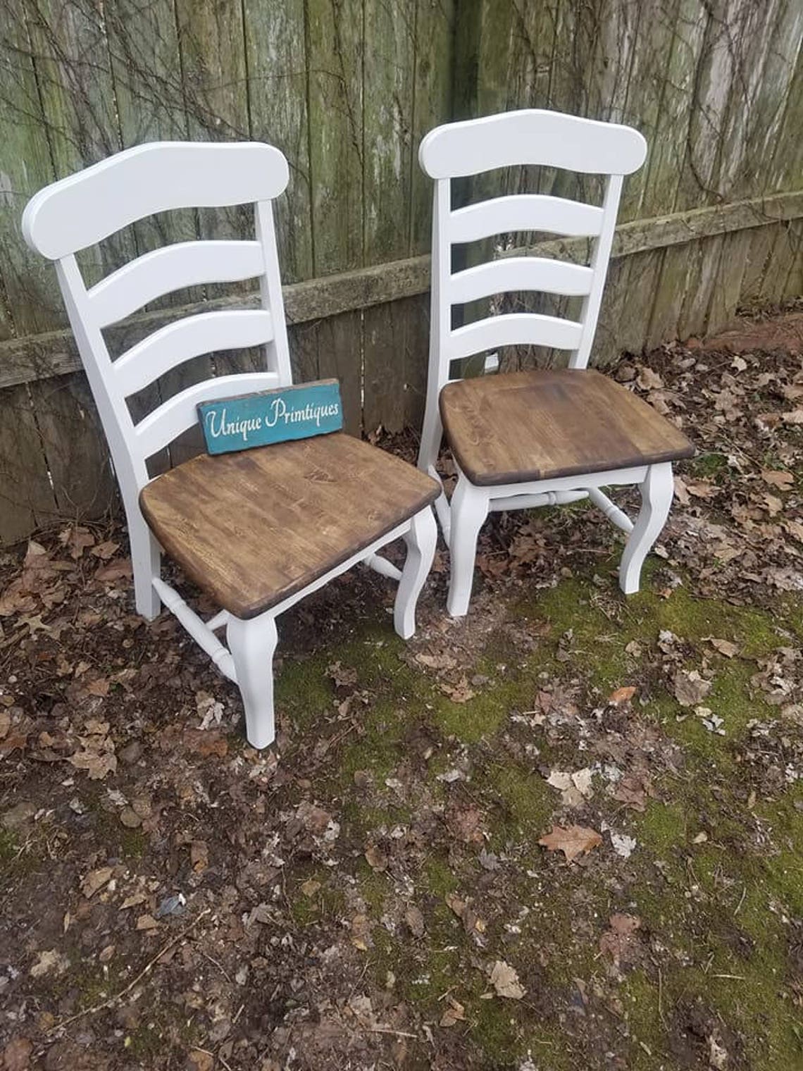 TWO Rustic Ladder Back Chairs Wood Malaysian Oak CHAIRS Solid - Etsy