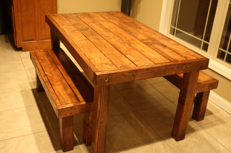 RUSTIC KITCHEN TABLE Set W/Two Benches Set Custom Sizes Colors | Etsy