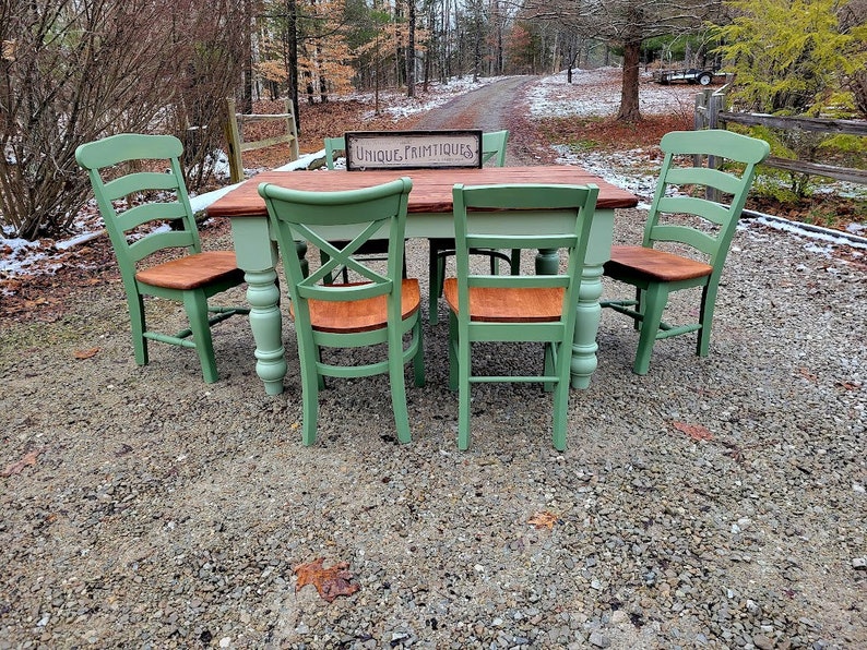 Rustic French Country FARMHOUSE TABLE 7-piece SET Wood Farm House ...