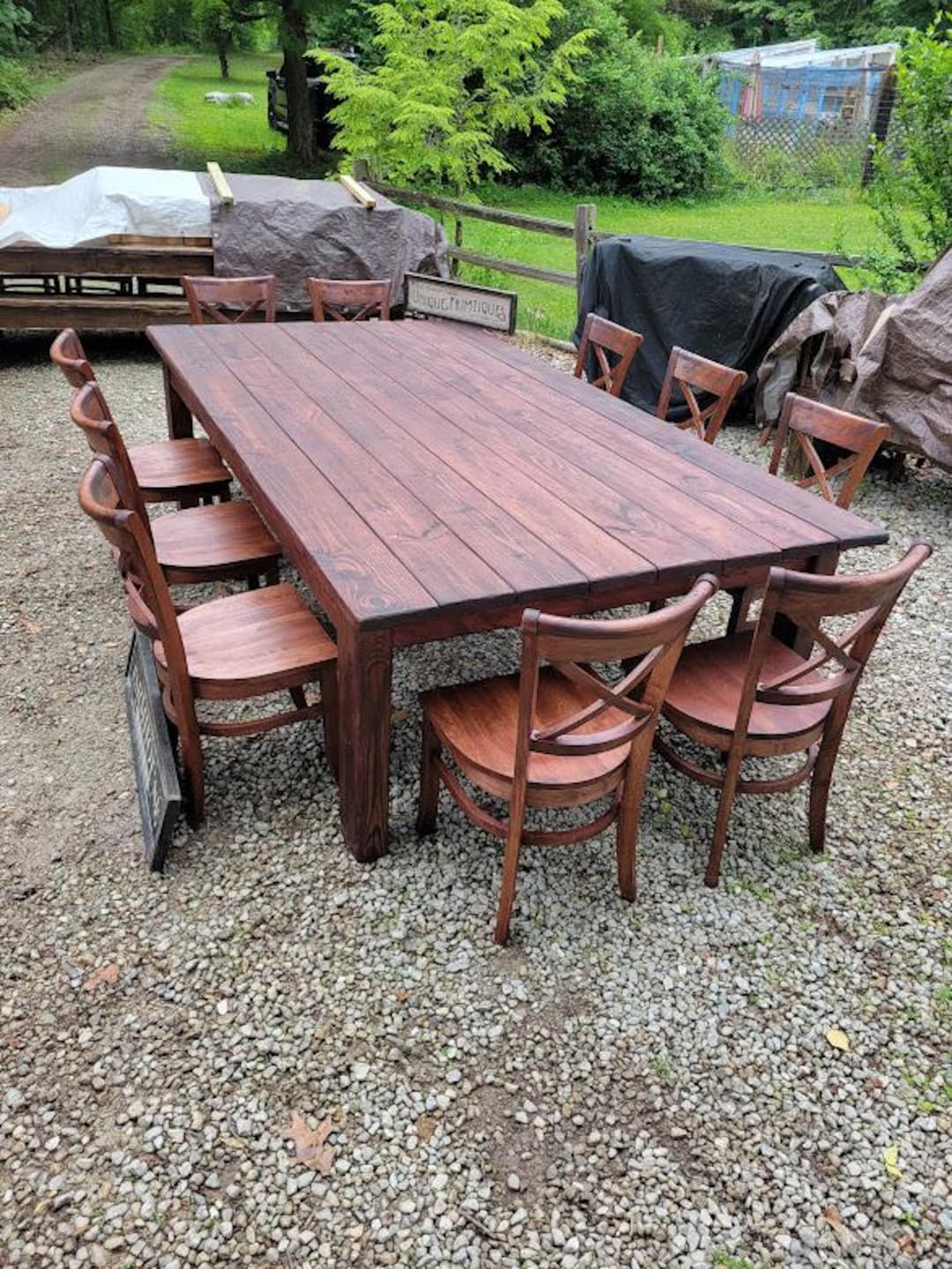 Rustic FARM TABLE 8 Ft 10 Ft 12 Foot Set W/you Pick Chairs Farmhouse ...