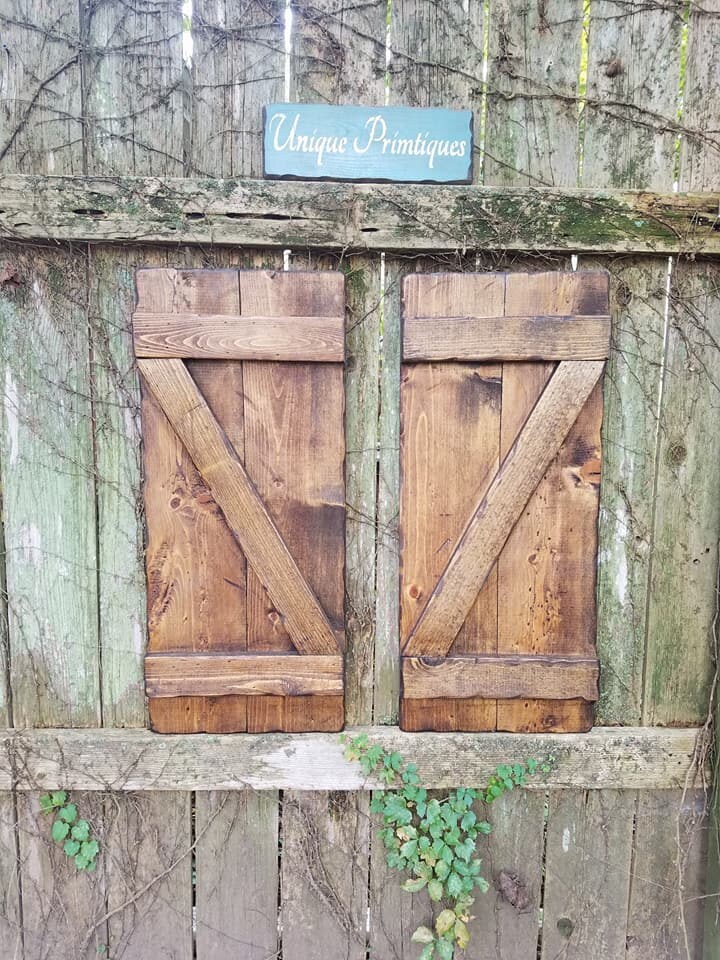 RUSTIC Wood SHUTTERS Dark Walnut Stain Barn "z" Primitive Reclaimed ...