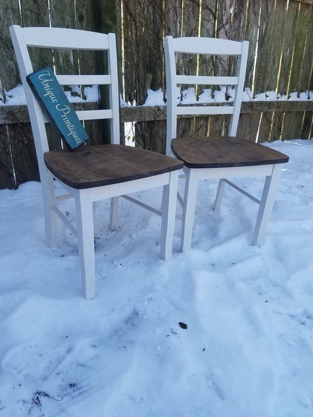 TWO Rustic Ladder Back Chairs Wood Malaysian Oak CHAIRS Solid Wood ...