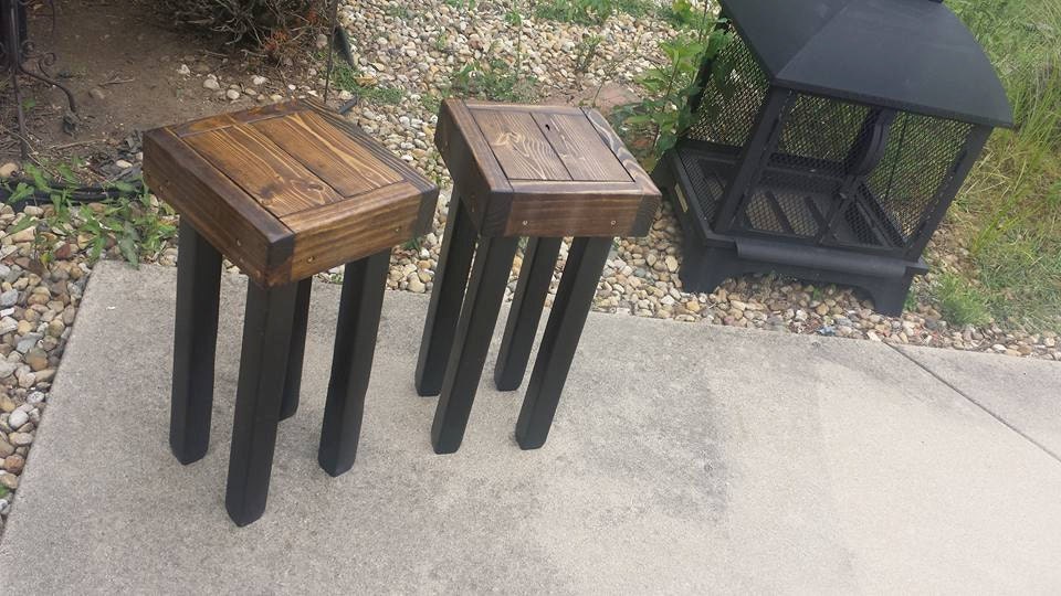 RUSTIC WOOD STOOLS Pair Bar Stool End Corner Lamp Tables Plant Stand ...