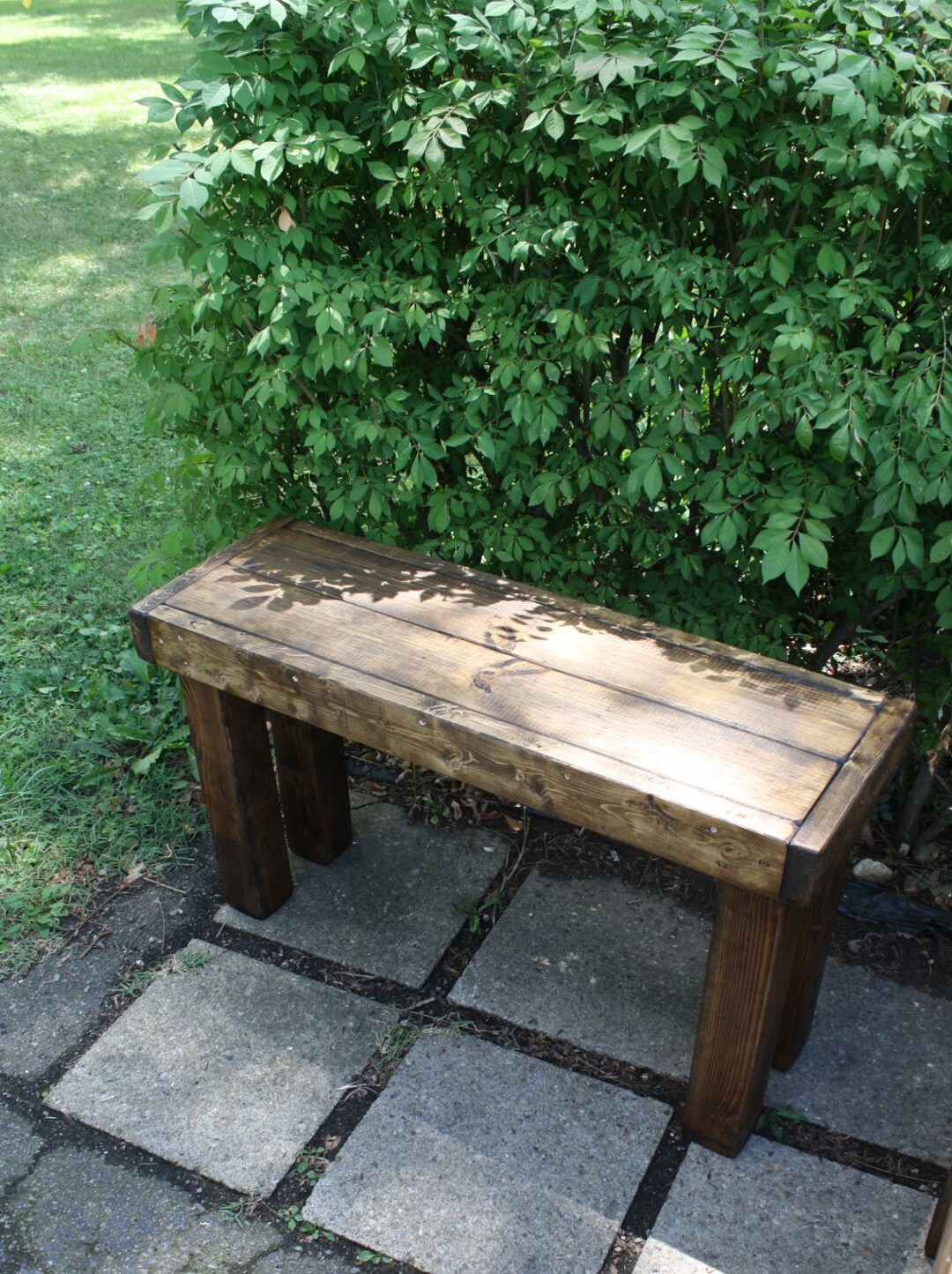 RUSTIC WOOD BENCH Dark Walnut Solid Wood Framed Bench 14x40x24"h Extra ...
